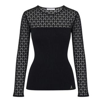 Patrizia Pepe Schmal geschnittener Pullover in Spitzenoptik - - Knitwear - Damen - Schwarzk - M