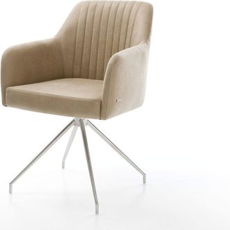 DELIFE Esszimmerstuhl Greg-Flex Mikrofaser Beige Vintage Kreuzgestell konisch Edelstahl Taschenfederkern, Esszimmerstühle