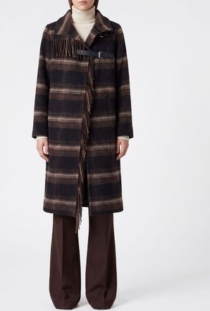 Isabel Marant Manteau droit en laine m&eacute;lang&eacute;e &agrave; carreaux avec franges