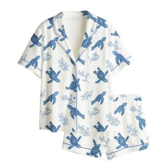 Generic Ensemble de pyjama 2 pièces pour femme, ensemble de pyjama boutonné en satin, short à manches courtes, motif animaux, Lot de 11, 3XL