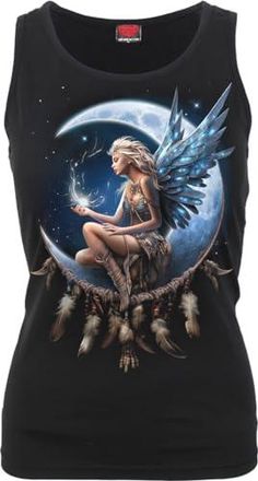 Spiral Moon Fairy Femme Top Noir S 100% Coton Slim Fit