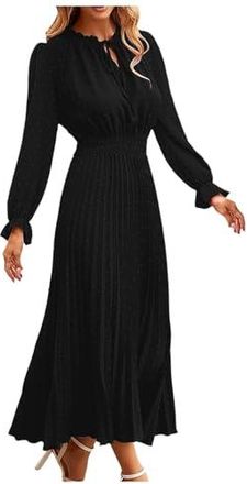 Generic Robe Longue Femme à Pois, Robe De Soiree Manche Longue-Robe Chic Et Elegant Col V Casual Robes Automne Et Hiver Coupe AjustéE Classique Pour Cocktail 