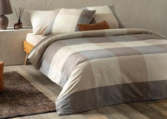 English Home Bettw&auml;sche 135x200 2teilig Beige, 1 x Bettbezug 135 x 200 mit 1x Kissenbezug 80 x 80 cm, Bettw&auml;sche-Set 135x200cm mit Rei&szlig;verschluss, Kariert