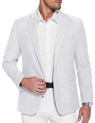 Coofandy Sakko Herren Sportlich Blazer Freizeit Anzugjacken Business Jackett M&auml;nner Sportsakko mit Gekerbtem Revers Hochzeitsanzug EIN Knopf Sakkos Wei&szlig; 3XL