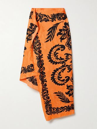 Etro Jupe Midi Asym&eacute;trique En Satin Jacquard Imprim&eacute; - Orange