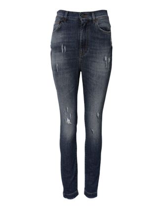Dolce & Gabbana Womens Blue Washed Cotton High Waisted Denim Jeans Elastane Clothing