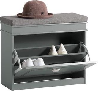SoBuy Meuble Chaussure Banc dEntrée - Banc à Chaussures avec Rangement à Abattant et Coussin - Banc de Rangement Chaussures pour Couloir ou Salon - 60x24x51