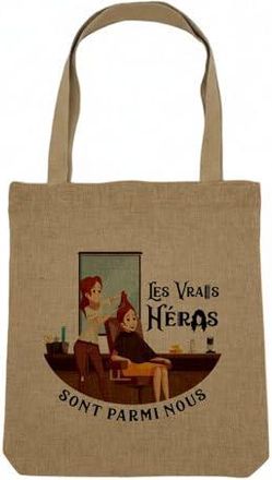 Fabulous Sac Shopping Tote Bag Aspect Lin - Les Vrais H&eacute;ros - Coiffeuse Maquilleuse Visagiste M&eacute;tier Sac de Courses Toile Epaisse 360g Beige Naturel Cabas Port