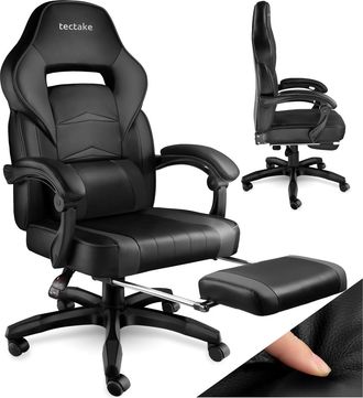 TecTake B&uuml;rostuhl ergonomisch, Chefsessel mit Lendenkissen, Drehstuhl mit Rollen und Fu&szlig;st&uuml;tze, Schreibtischstuhl mit Armlehnen & verstellbare R&uuml;ckenlehne, PC