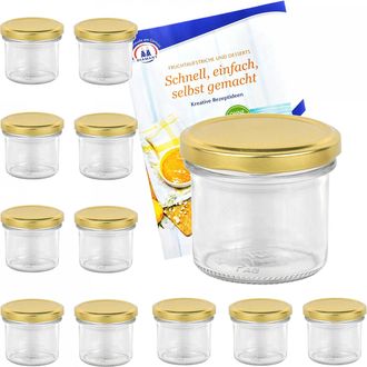 MamboCat 12er Set Sturzgläser 125 ml mit goldenem Deckel to 66 inkl. Diamant Gelierzauber Rezeptheft Marmeladengläser Einmachgläser Einweckgläser
