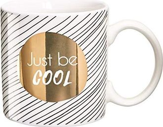 Draeger Paris Kaffeebecher, Schwarz & Gold, feines Porzellan, Just Be Cool | Geschenkidee Tasse Humor Relax, Zen, süßer Wecker, guten Tag | Teetasse, Kaffeeta