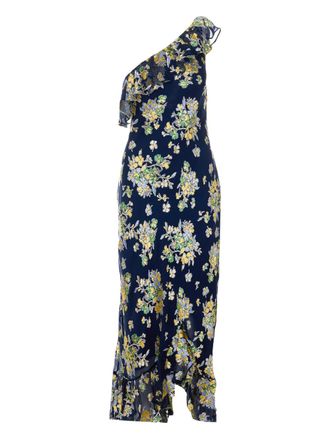 Rixo Leon ruffled one-shoulder floral-print midi dress - Blau