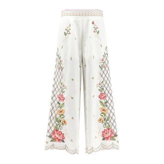 Farm Rio Hosen mit Blumenstickerei - - Trousers - Damen - Wei&szlig; - S