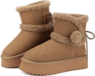 Mishansha Winterschuhe Damen Winterstiefel Gef&uuml;ttert Plateau Boots Warm Stiefeletten Schneestiefel Rutschfeste Khaki 41 EU