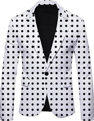 Generic 2023 Polka L&eacute;opard Imprim&eacute; D&eacute;contract&eacute; Mode Britannique Slim Fit Costume Hommes Veste, Blanc., 3XL