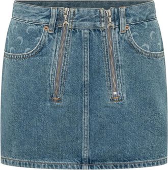 Marine Serre Femme, Jupes, Bleu, Taille: 36 FR Moon Laser Denim Mini Skirt