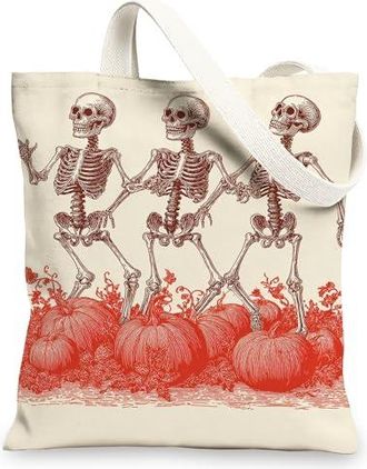Generic Sacs fourre-tout vintage en toile motif squelette artistique, réutilisables, légers et lavables avec bandoulière pour salle de sport, voyage, plage, p