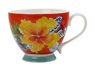 MAXWELL AND WILLIAMS Maxwell & Williams Exotica Tasse &agrave; th&eacute; en porcelaine Motif hibiscus Rouge/bleu sarcelle 400 ml