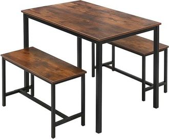 Relaxdays Esstisch Set, 2 B&auml;nke, Essgruppe, Tisch HBT 75 x 110 x 60 cm, K&uuml;chenbank HBT 50 x 30 x 97 cm, braun/schwarz