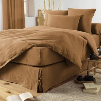 TERRE DE NUIT Housse de couette double gaze de coton marron 240x220 cm