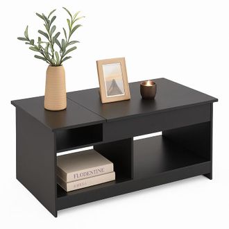 Relaxdays Table basse Relaxdays relevable, H x L x P : 50 x 110 x 50 cm, table de salon avec rangement, noire