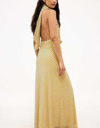 NA-KD robe longue dos nu &agrave; col halter jaune clair