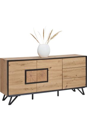 Xora Sideboard, Schwarz, Eiche, Metall, Holzwerkstoff, 2 F&auml;cher, 3 Schubladen, 160x75x40 cm, FSC, Beim&ouml;bel erh&auml;ltlich, stehend, Wohnzimmer, Kommoden & Side