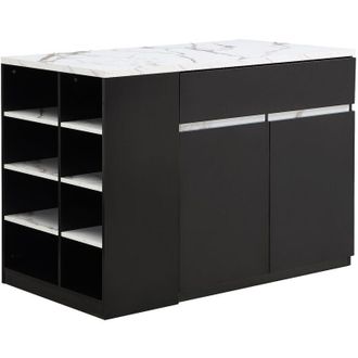 Vente-Unique Vente-Unique - &Icirc;lot central de cuisine avec rangements - Effet marbre blanc et noir - MDF m&eacute;lamin&eacute; - Dimensions 130x65x90 cm - Charge 50 kg