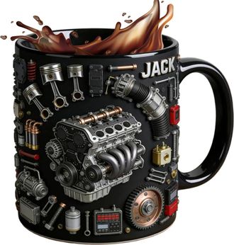 Generico Keramiktasse - mechanische Kaffeetasse aus Keramik mit rutschfestem Griff | f&uuml;r M&auml;nner, Autoliebhaber, Geburtstagsgeschenk zu Weihnachten und Vatertag