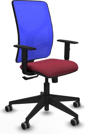 Piqueras y Crespo Atmungsaktiver B&uuml;rostuhl mit 1D-Armlehnen, h&ouml;henverstellbare Lendenwirbelst&uuml;tze, ausgestattet mit 3 Positionen und Schneideschaum, Blau/Granatrot