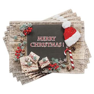 Abakuhaus Sets de Table de No&euml;l, Concept de No&euml;l &agrave; Bord, D&eacute;coration de Table en Tissu Lavable pour Salle &agrave; Manger et Cuisine, Impression num&eacute;rique, Beige Rouge