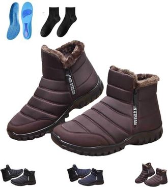 Generic Extrashoe Bottes de neige imperm&eacute;ables en coton chaud &agrave; fermeture &eacute;clair pour homme - Doublure en fourrure, antid&eacute;rapantes, bottes dhiver thermiques p
