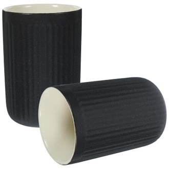 OSALADI 2 St&uuml;ck Zahnb&uuml;rstenbecher aus Keramik 300 ml Badezimmerbecher mit Vintage Linien Mehrzweck Mundsp&uuml;lbecher In Schwarz Sp&uuml;lmaschinengeeignet f&uuml;r Zuhause