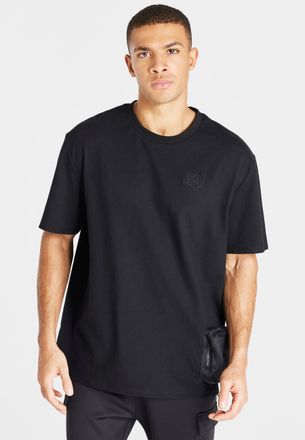 Siksilk Herrenschwarzes Taschen-Oversized-T-Shirt M