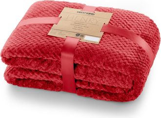 Decoking Kuscheldecke 220x240 cm rot Decke Microfaser Wohndecke Tagesdecke Fleece weich sanft kuschelig skandinavischer Stil Henry