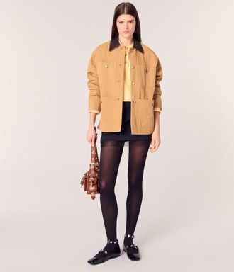 Maje Manteau En Coton Et Col En Cuir - Beige - Taille 40 - Maje