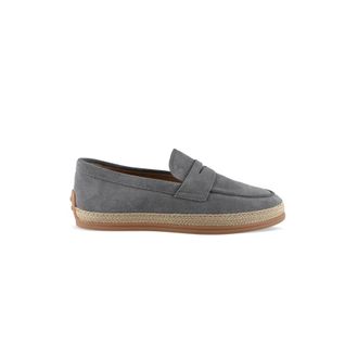 Tod's Homme, Chaussures, Gris, Taille: 40 1/2 EU Mocassins en Daim Orn&eacute;s de Raphia