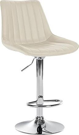Clp Tabouret De Bar Toni en Similicuir I Chaise Haute De Bistrot avec Repose-Pieds Hauteur R&eacute;glable Pivotant, Couleur:cr&egrave;me, Couleur du Cadre:Chrome