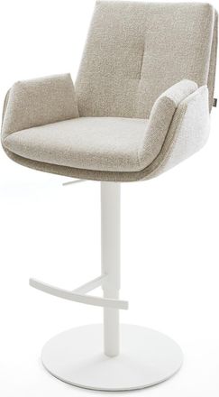 DELIFE Barstuhl Clea-Flex Webstoff Soft Beige Drehfu&szlig; h&ouml;henverstellbar Metall Wei&szlig;, Barst&uuml;hle