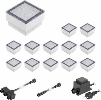 LEDs Com LED Pflaster-Stein Gorgon Boden-Einbauleuchte für außen, 10x10cm, 12V, warm-weiß 13er Set