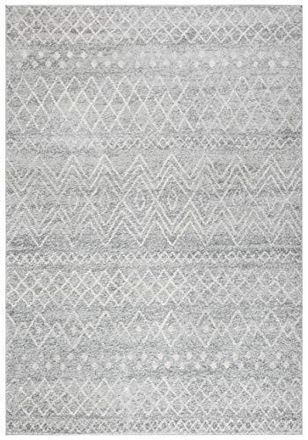 Safavieh Boho Teppich für Wohnzimmer, Esszimmer, Schlafzimmer - Madison Collection, Kurzer Flor, Silber und Elfenbein, 61 X 91 cm