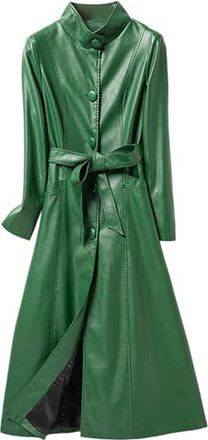 Generic Vestes longues en similicuir pour femme - Col montant - Trench - Blazer &agrave; simple boutonnage ouvert sur le devant - Avec ceinture, Vert, 3XL