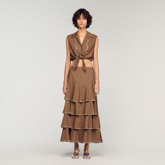 Sandro Jupe longue strass&eacute;e &agrave; volants