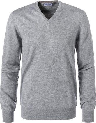 Gran Sasso Herren Pullover grau Schurwolle unifarben
