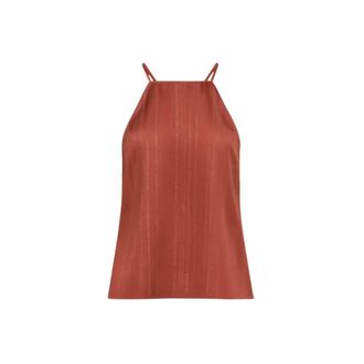Forte_Forte Rostrotes Satin-Haltertop mit Glitzerstreifen - - Tops - Damen - Braun - S