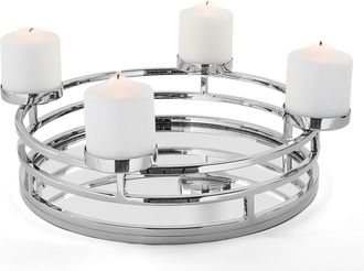 Fink 4-flammiger Kerzenhalter Ø 38 cm für Stumpenkerzen runder Kerzenkranz mit Spiegelglas