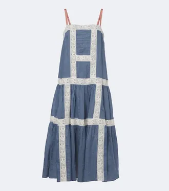 Veronica Beard Robe longue Mazarine en ramie et dentelle
