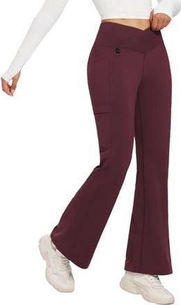 Baleaf Pantalon Thermique pour Femme avec Poches randonnée, imperméable Coupe Bootcut Chaud dhiver Cardamome Vin Rouge XXL