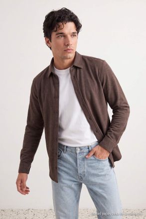 Trendyol MAN Herren Braun Einfarbig Lang Regular Fit Hemden