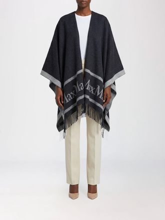 Max Mara Cape courte en laine avec logo jacquard et ourlet frang&eacute;